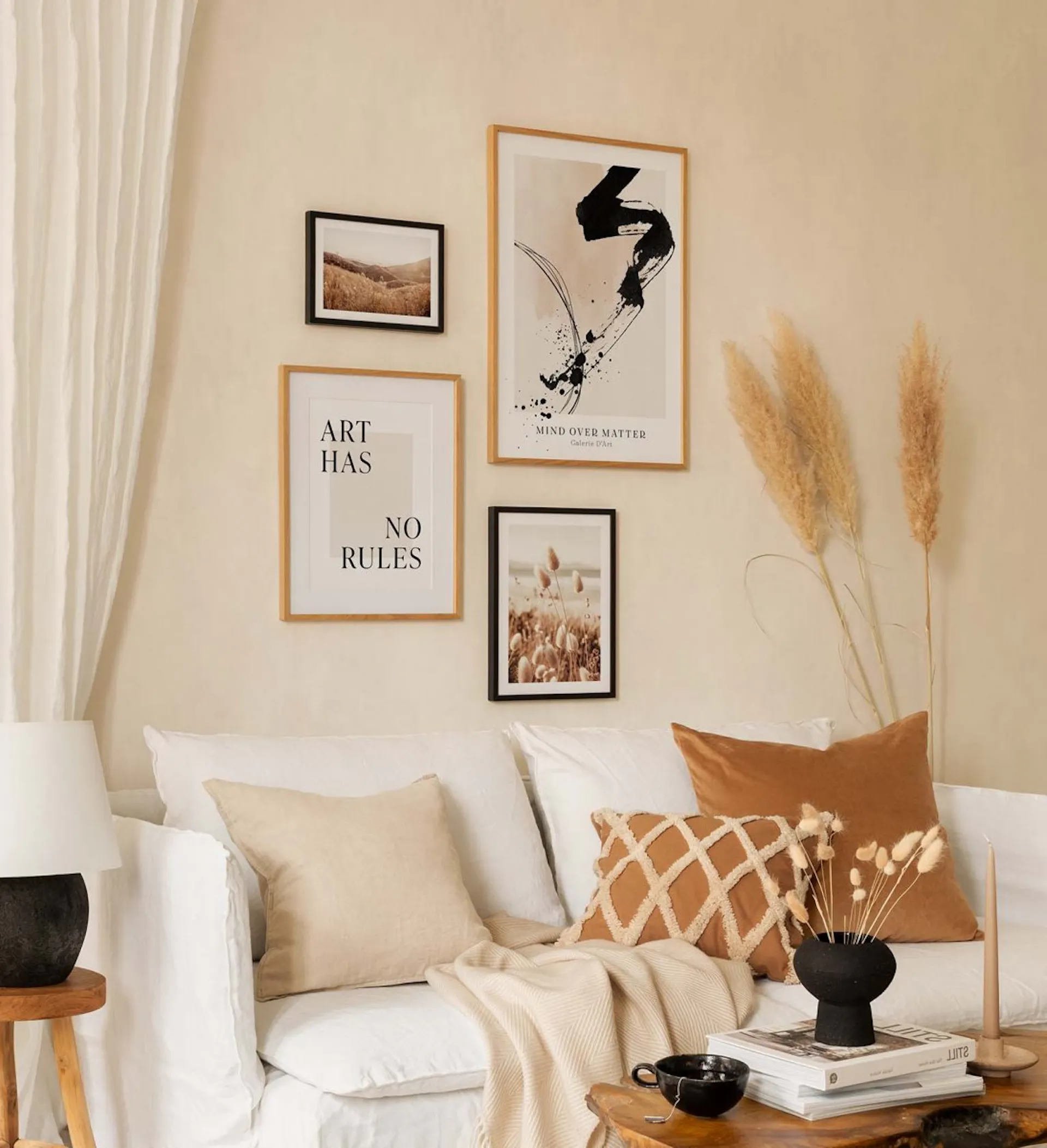 Een trendy neutrale fotowand voor de woonkamer | Poster Store BE