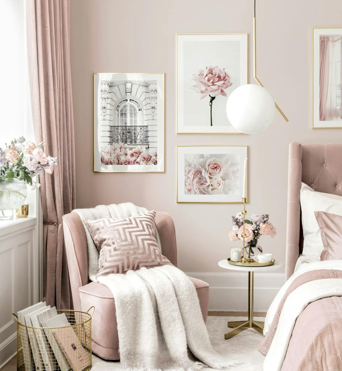 Pink Reading Corner Poster with Flower Gallery Wall | Poster Store US