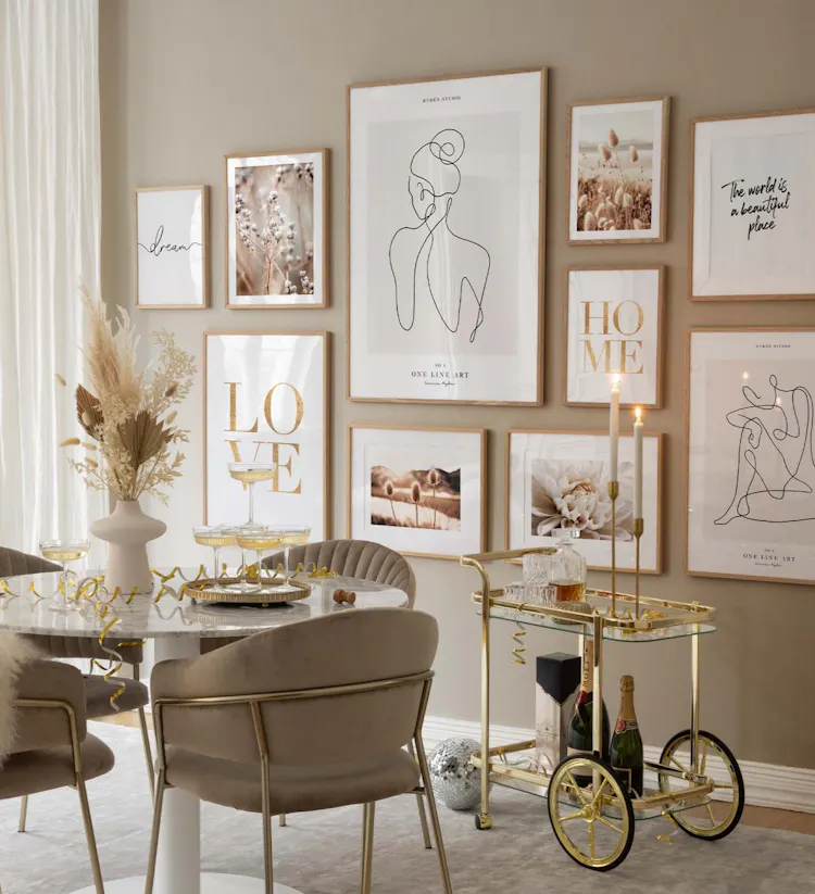 Modern line art gallery wall for dining room | Poster Store US