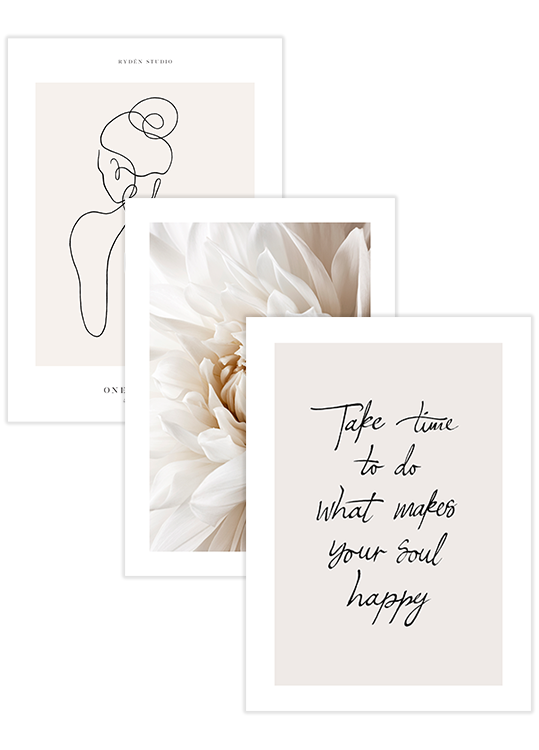 Calm Beige Trio Poster with Inspirational Wall Art Quote | Poster Store US