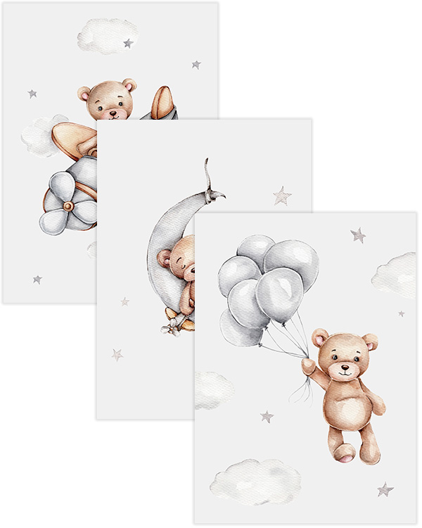 Kids Teddy Poster pack nursery wall art | Poster Store UK