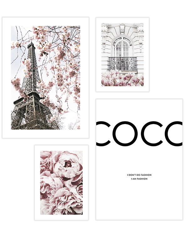 Rosa Paris Posterpaket med romantisk inredning | Poster Store SE
