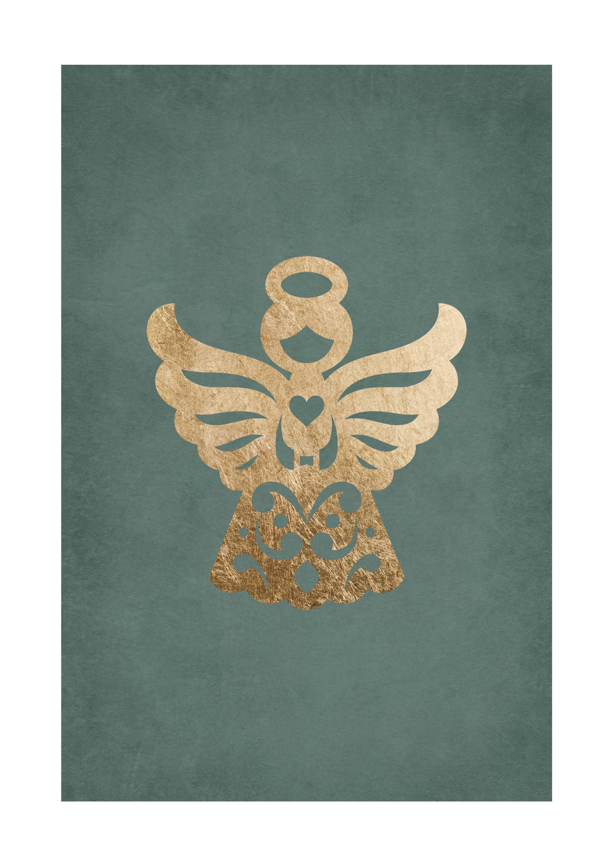 Goldener Engel Poster | Vintage Engel Wandkunst mit Herzmotiv | Poster ...