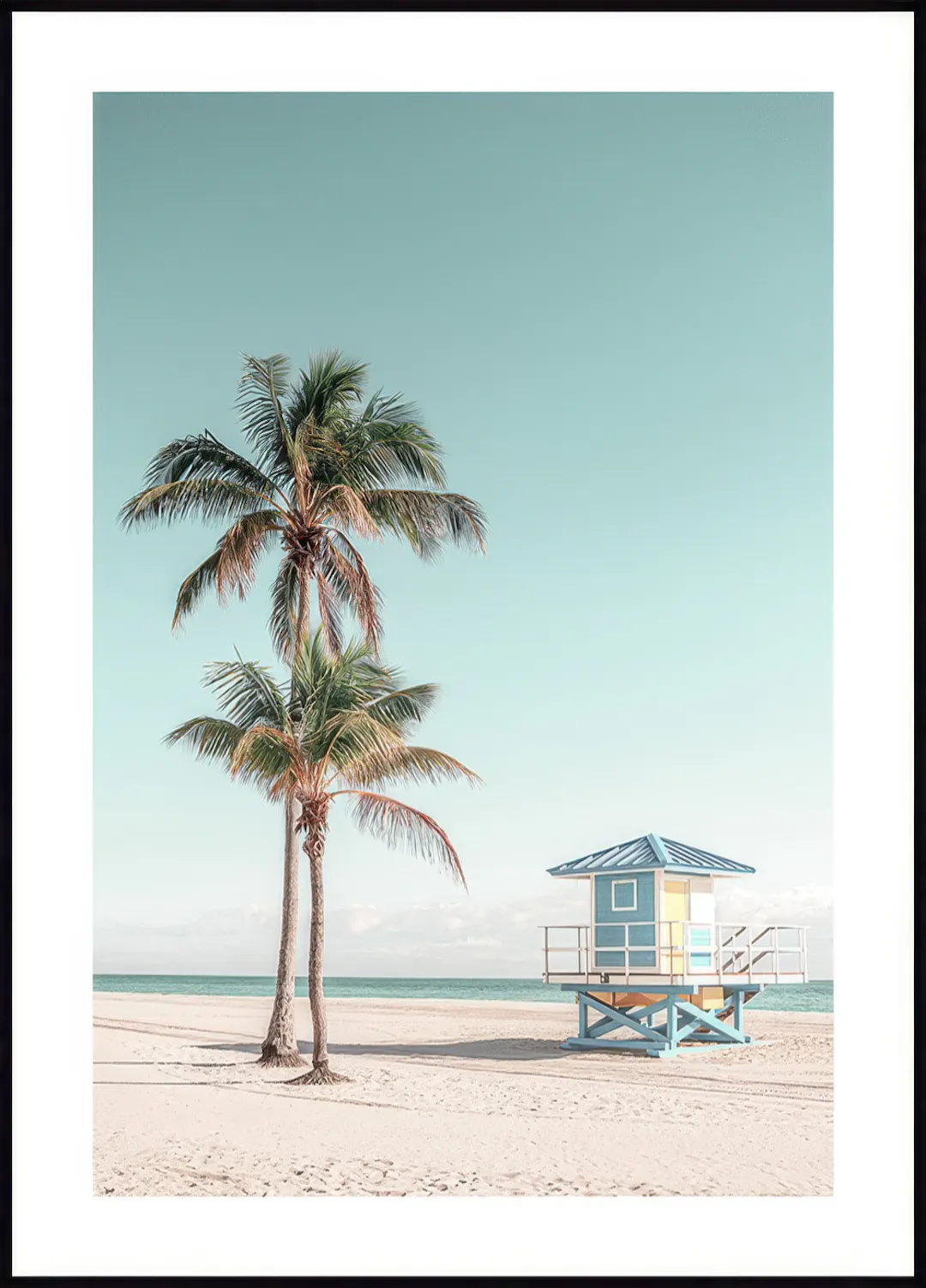 Blue Beach Huts Poster | Beach Artwork Calm Scene Blue Striped Huts ...