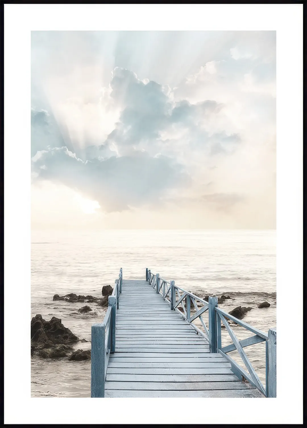 Blue Beach Huts Poster | Beach Artwork Calm Scene Blue Striped Huts ...