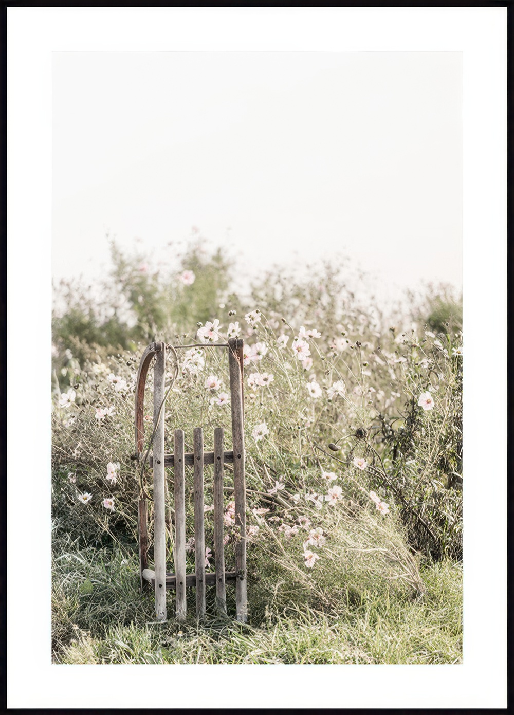 Flowers Fence Poster | Rustic Print Wooden Sled with Wildflowers ...