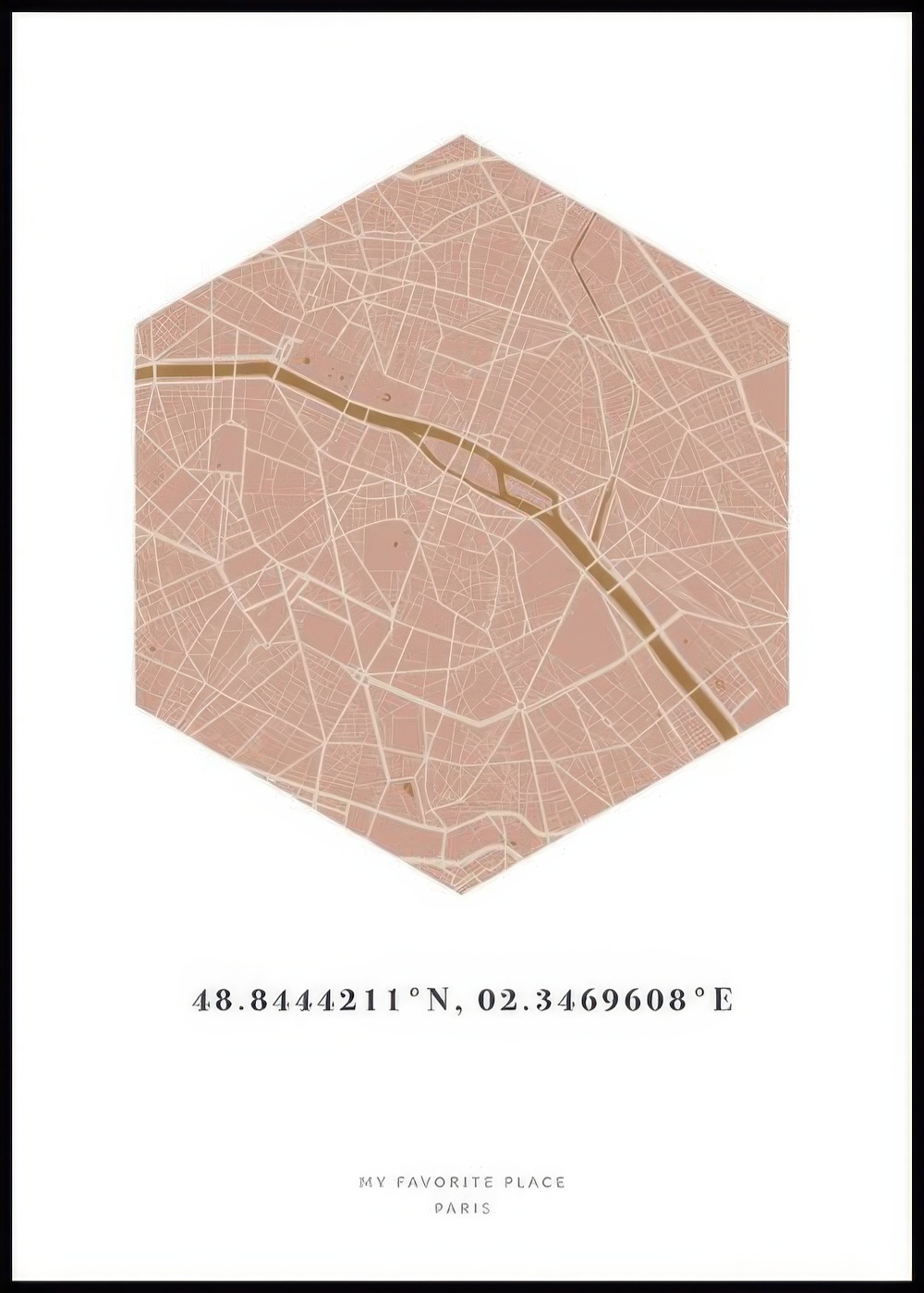 Hexagon Map Pink Mustard Paris Poster | Poster Store US