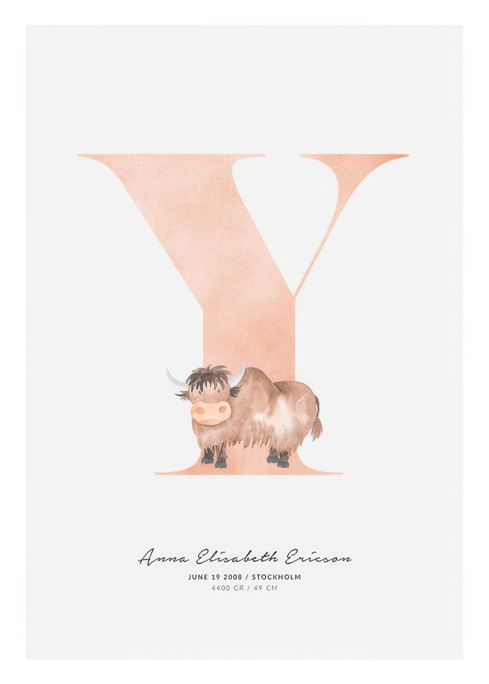 Kids Letter Y Personal Poster with Yak | Poster Store UK