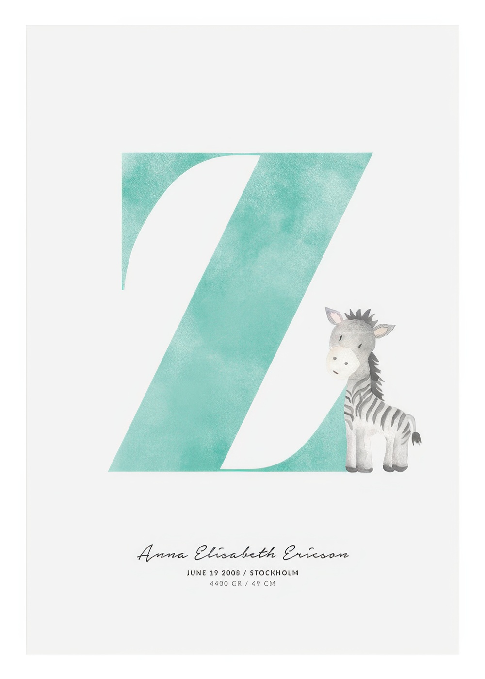 Kids Letter Z Personal Poster Alphabet Animal | Poster Store AU