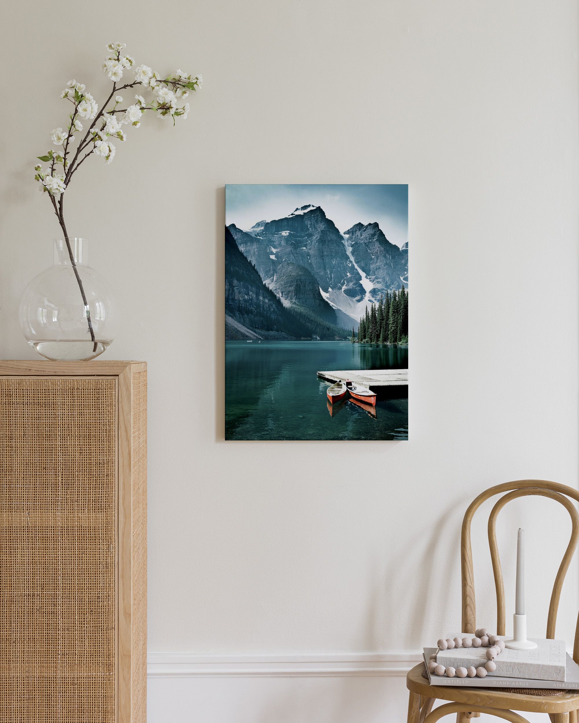 Canoes in the Lake Canvas – Mountain Lake with Canoes | Poster Store UK