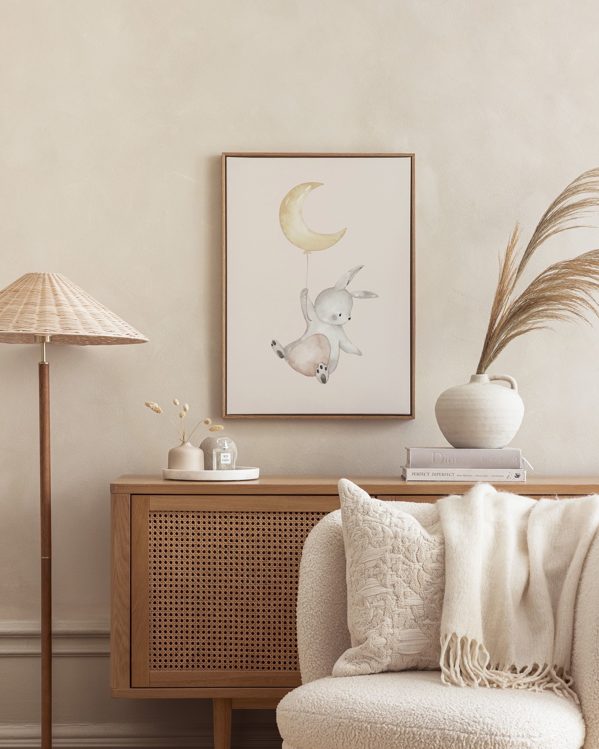 Flying Bunny Wall Art Print - Cute Watercolor Nursery Print | Posterstore