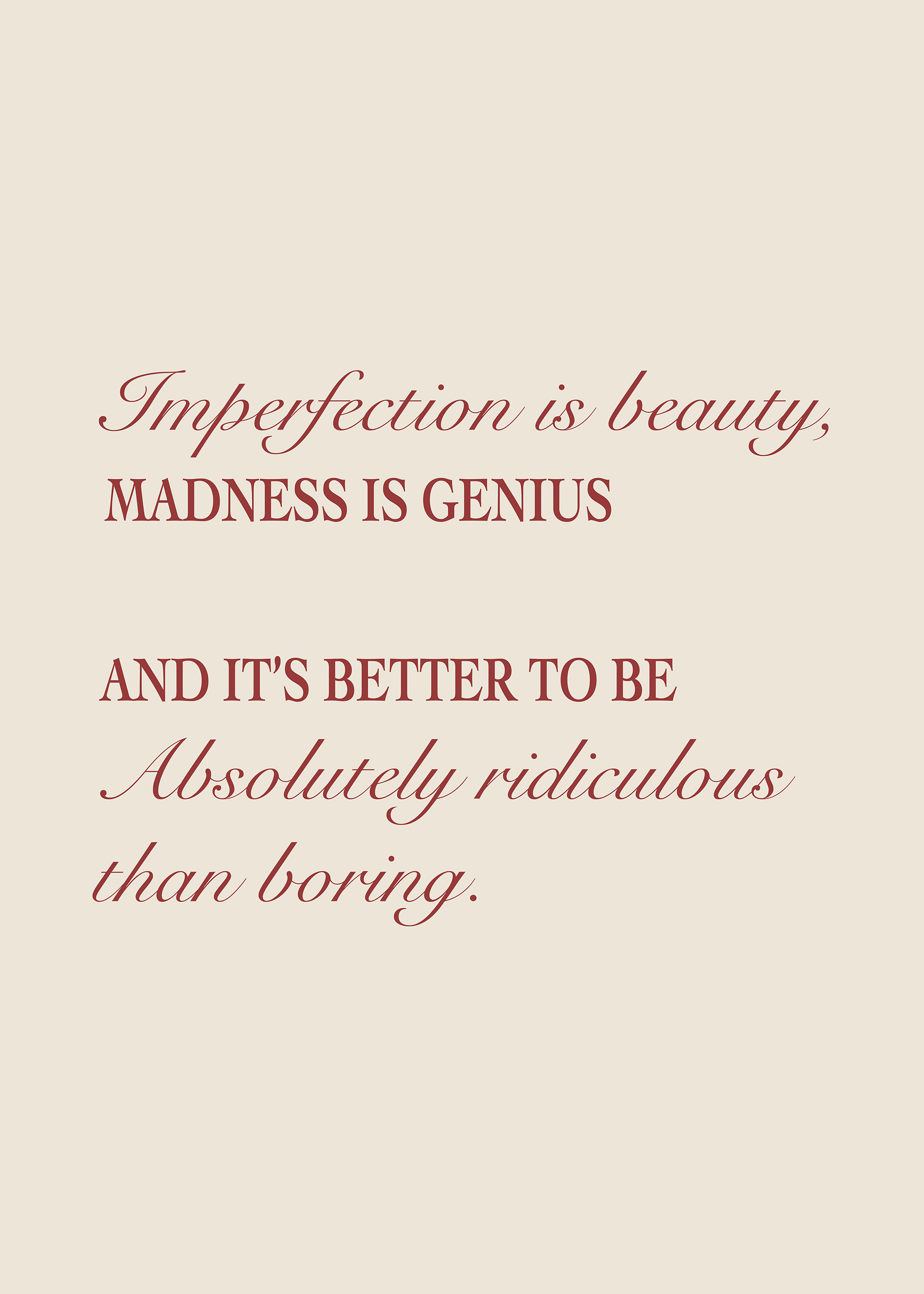 Imperfection is Beauty frase motivacional | Poster Store ES