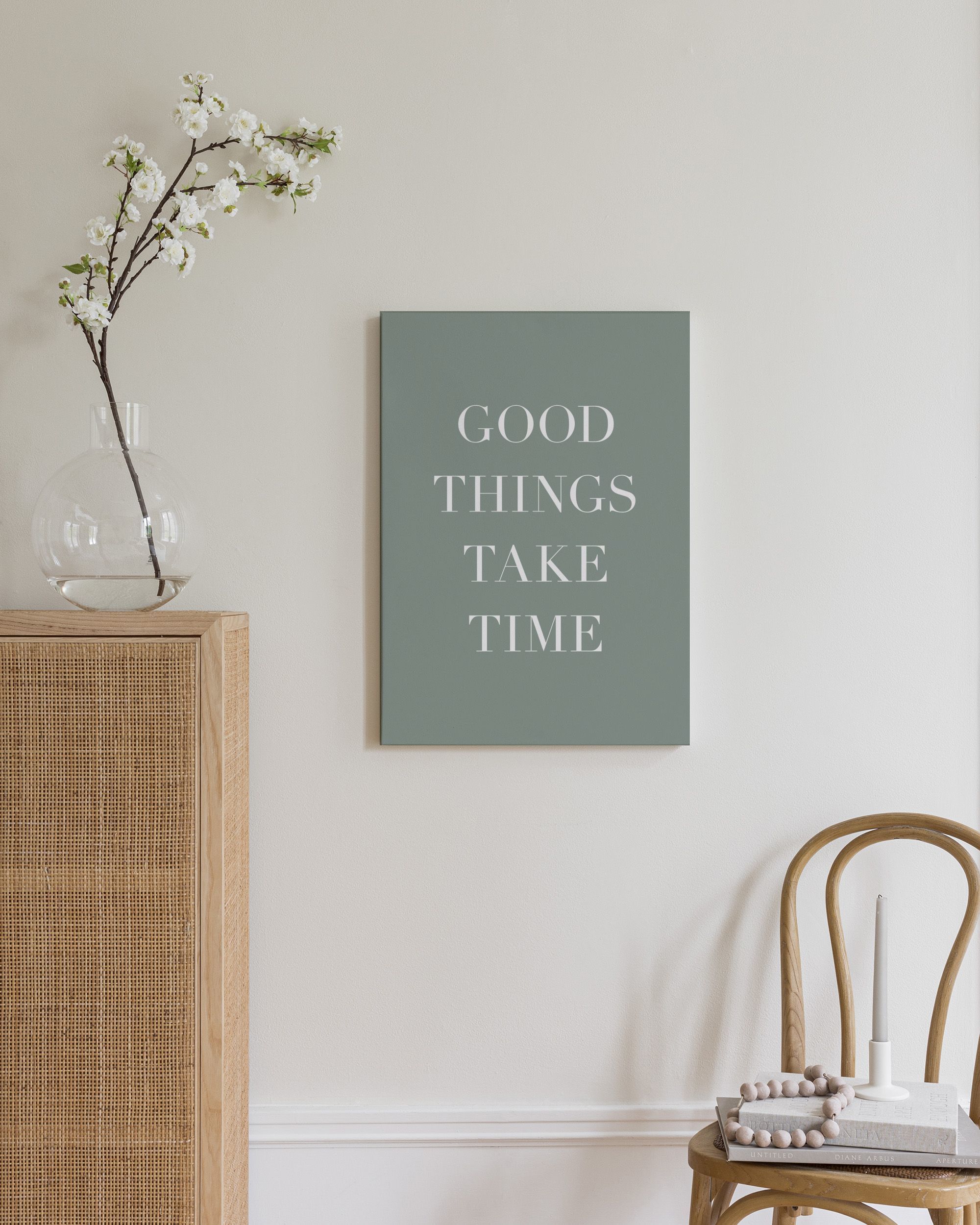 Good Things Take Time Canvas | Green Motivational Quote Poster with ...