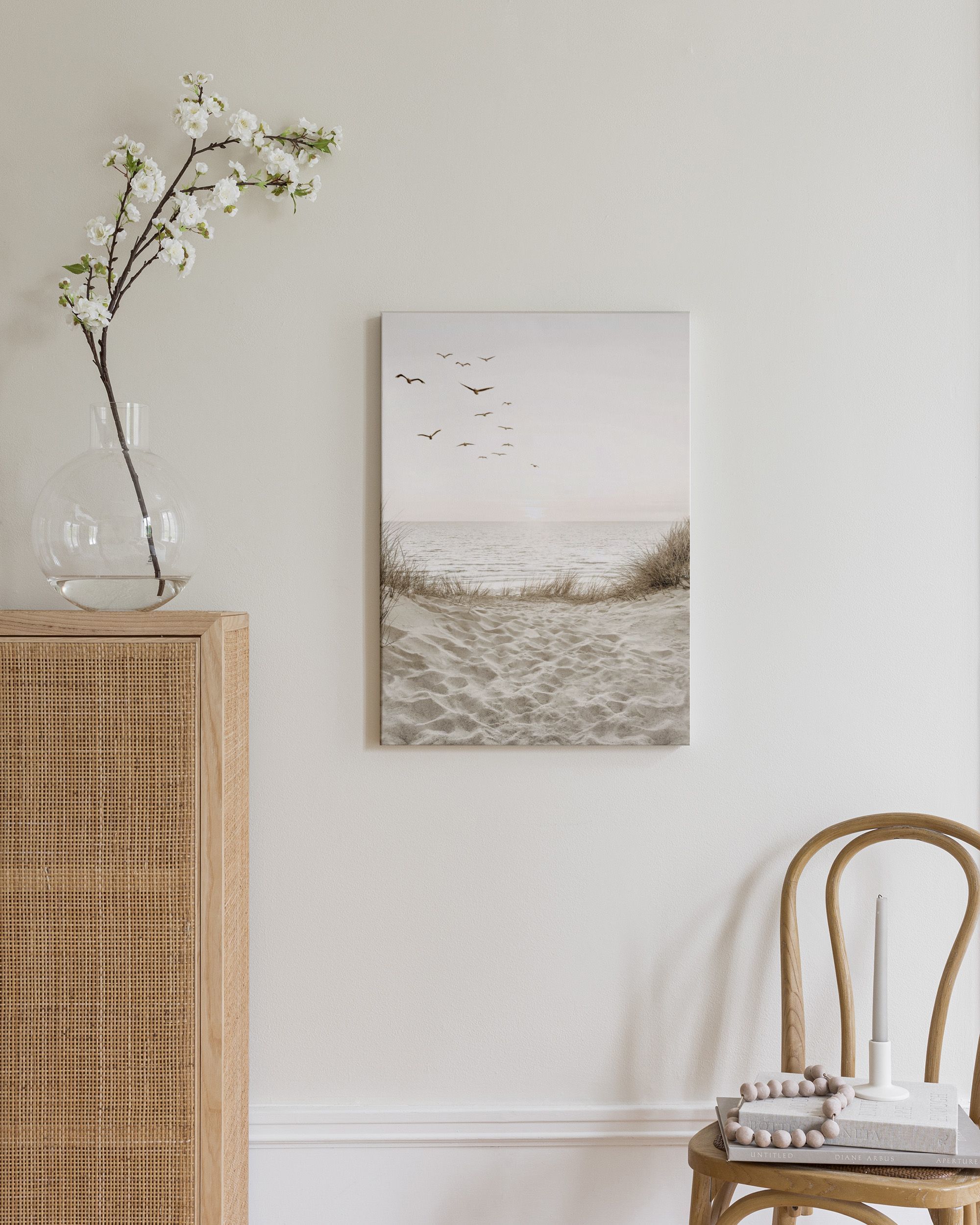 Fugler ved stranden Lerret | Rolig kystlandskap på lerret | Poster ...