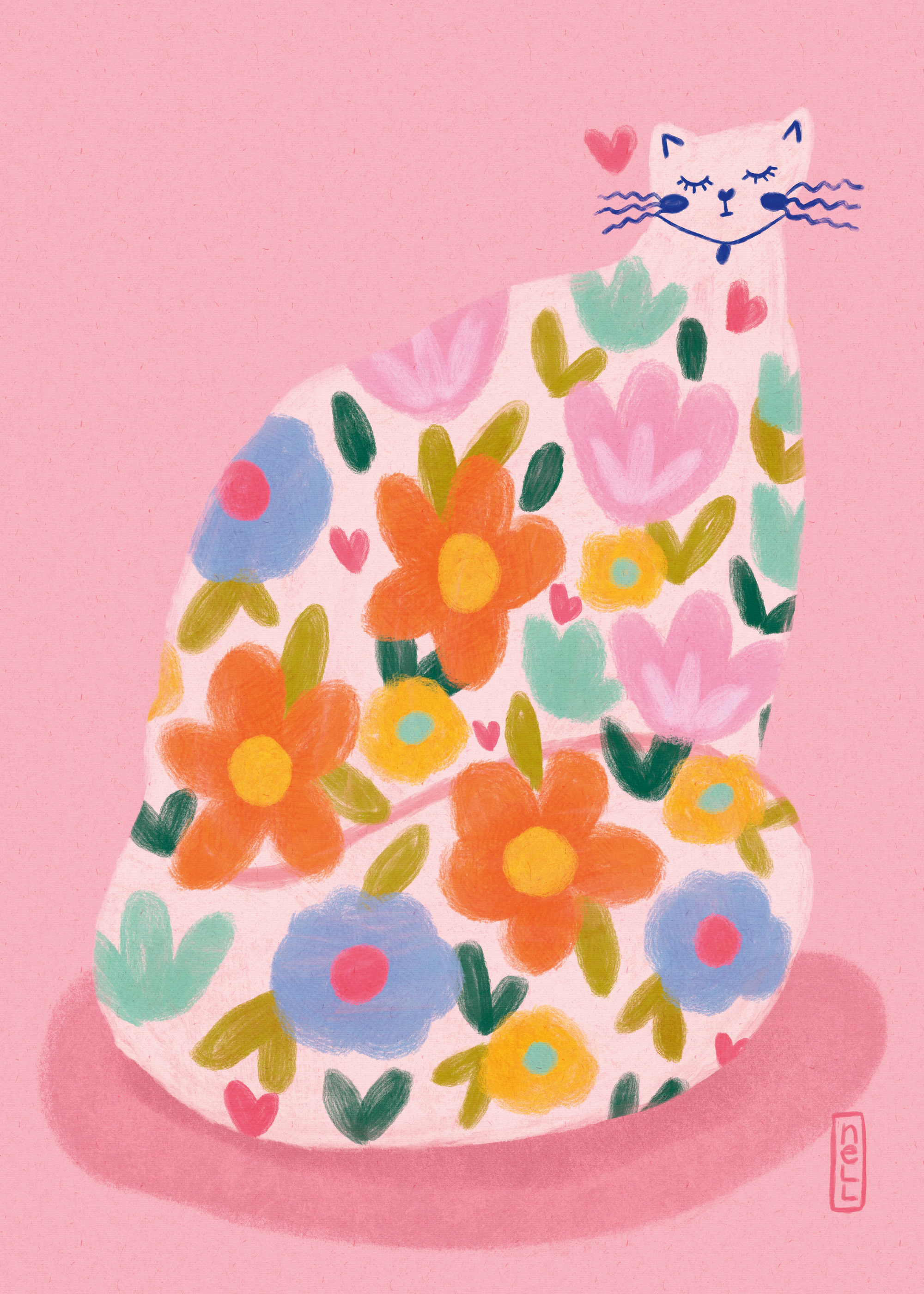 Dirkie Nell - Whimsical Flower Cat Poster